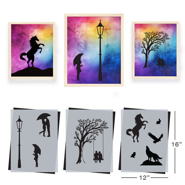 SOTMC - November Basic 2023: Silhouette Scenes Stencil Set, 6"x8" (3 p ...